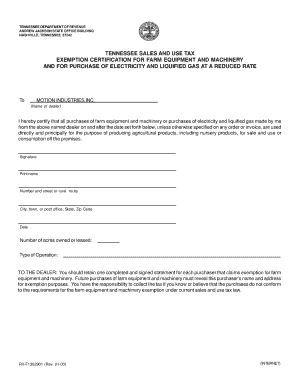 Fillable Online TENNESSEE SALES AND USE TAX EXEMPTION CERTIFICATION FOR ...