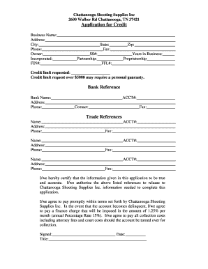 Fillable Online Application for Credit Bank Reference Trade References ...