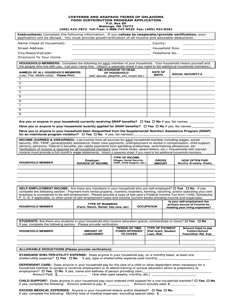 Fillable Online FDPIR APPLICATION SAMPLE FORM 09 2013 Fax Email Print ...