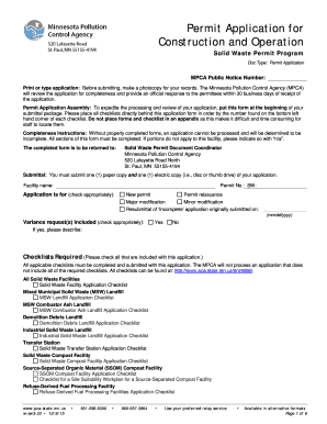 Fillable Online pca state mn Permit Application for Construction and ...