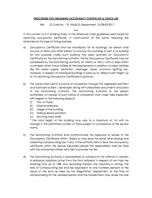 Fillable Online PROCEDURE FOR OBTAINING OCCUPANCY CERTIFICATE & CHECK ...