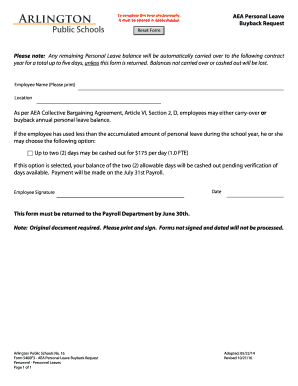 Fillable Online asd wednet AEA Personal Leave Buyback Request Please ...