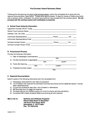Fillable Online isbe state il Post Bid Award Summary Sheet Fax Email ...
