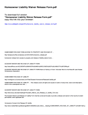 Fillable Online Homeowner Liability Waiver Release Form - pdfslibforyou ...