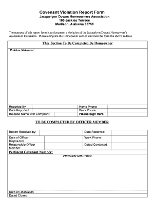 Fillable Online jacquelynndowns Covenant Violation Report Form ...