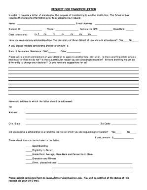 Fillable Online uakron REQUEST FOR TRANSFER LETTER Fax Email Print - pdfFiller