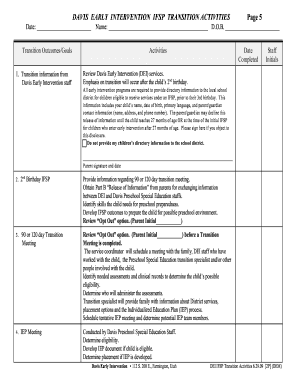 Fillable Online DAVIS EARLY INTERVENTION IFSP TRANSITION ACTIVITIES ...