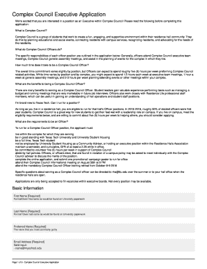 Fillable Online Complex Council Executive Application. TTU University ...