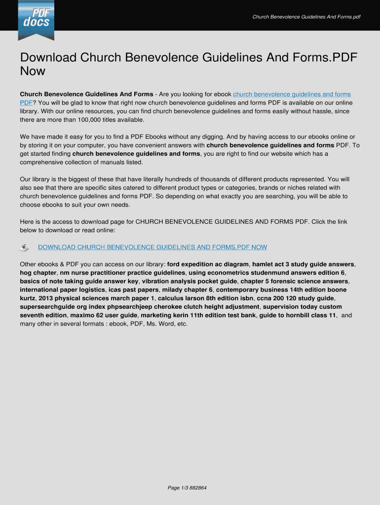 Fillable Online lavatato Church Benevolence Guidelines And Forms PDF ...