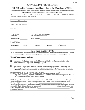 Fillable Online rochester 201 Benefits Program Enrollment Form for Members of SEIU Fax Email ...