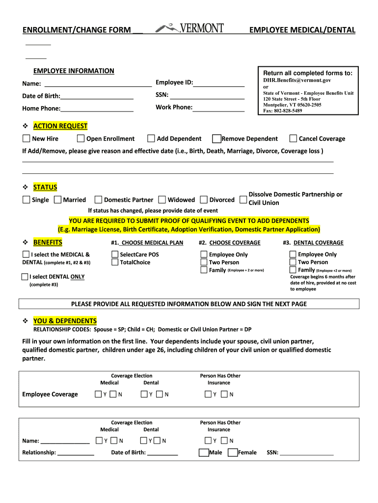 Fillable Online humanresources vermont E,D egins on the 31 day after the date of hire Fax Email ...