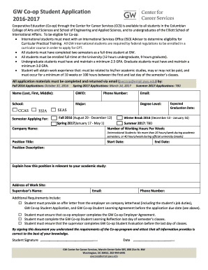 Fillable Online GW Co-op Student Application 2016-2017 Fax Email Print ...