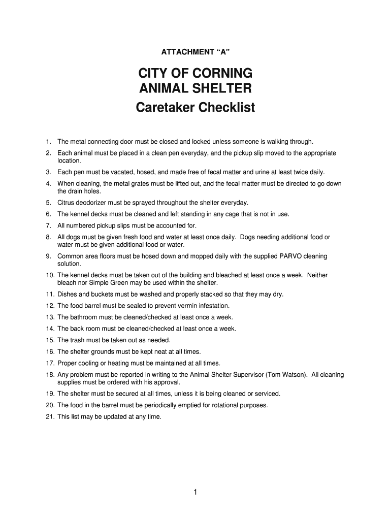 Fillable Online Caretaker Checklist Fax Email Print - pdfFiller