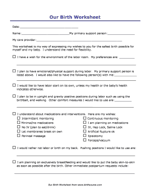 Fillable Online Our Birth Worksheet.doc Fax Email Print - pdfFiller