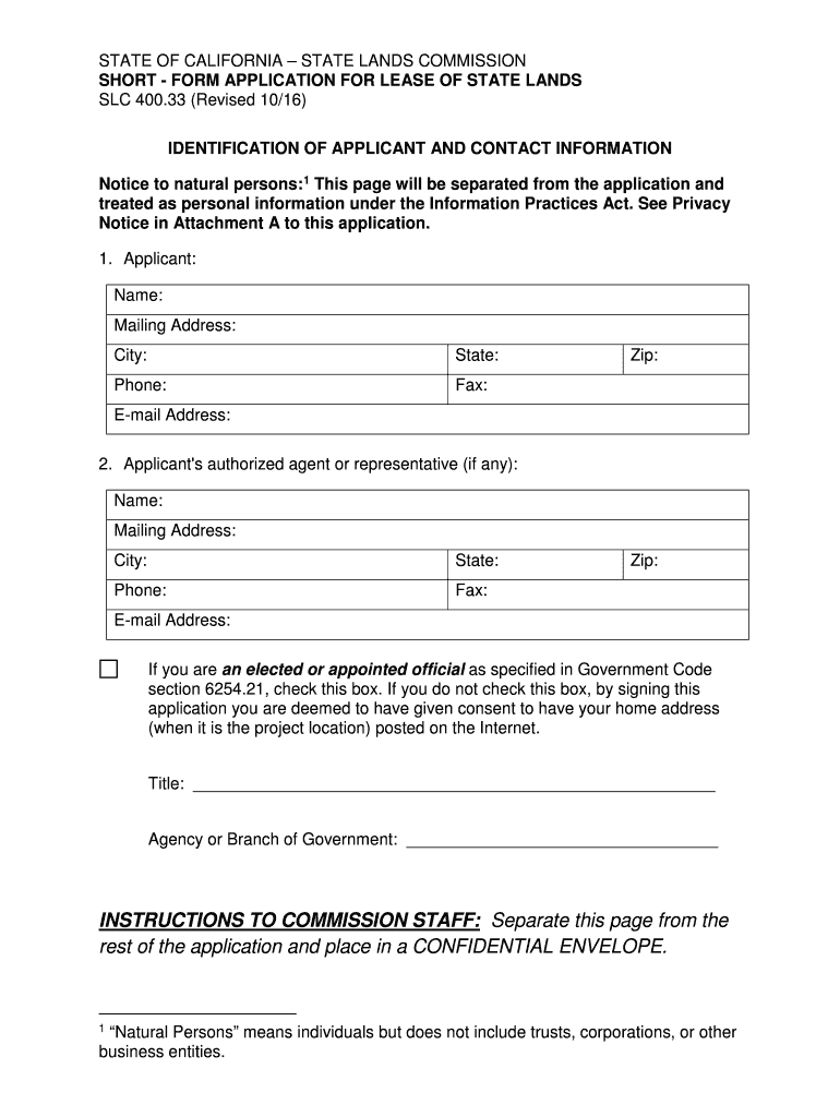 Fillable Online slc ca STATE OF CALIFORNIA STATE LANDS COMMISSION SHORT ...
