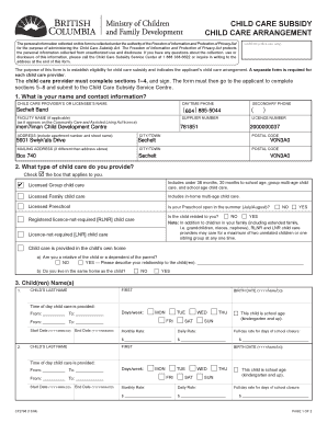 Fillable Online CHILD CARE ARRANGEMENT Fax Email Print - pdfFiller