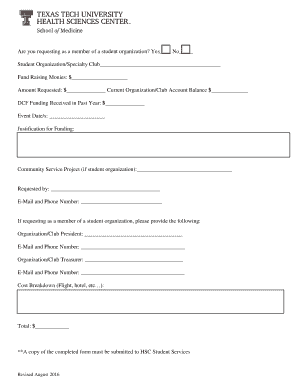 Fillable Online ttuhsc DEAN S CONTINGENCY FUND REQUEST FOR FUNDING Fax ...