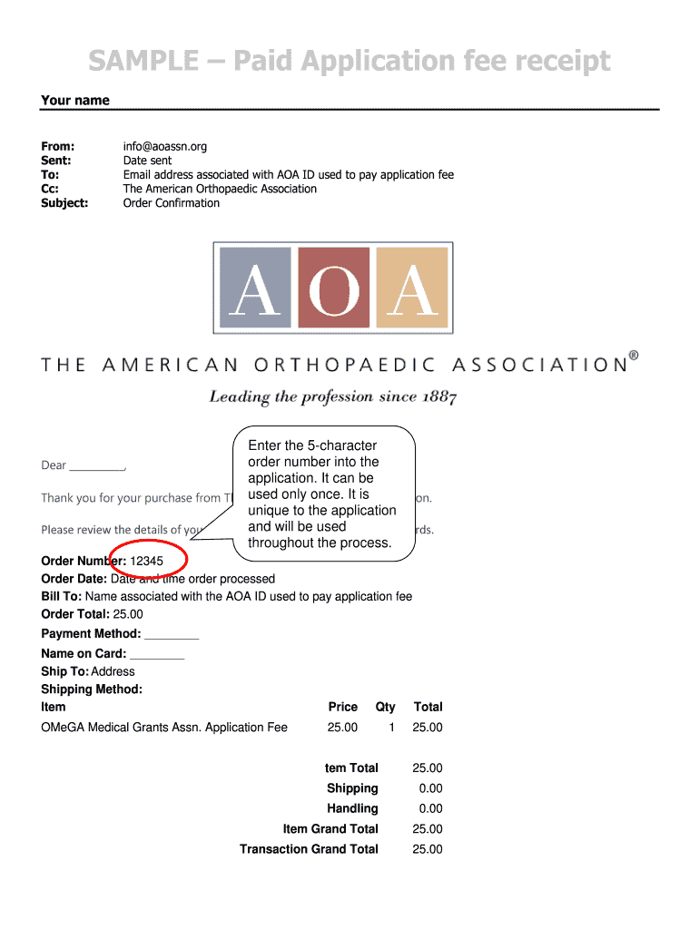 Fillable Online omegamedicalgrants SAMPLE Paid Application fee receipt ...
