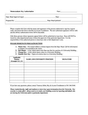 Fillable Online emu uoregon Memorandum: Key Authorization - emu uoregon ...