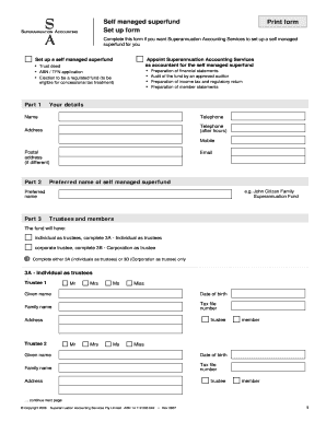 Fillable Online Self managed superfund Set up form. Self managed ...