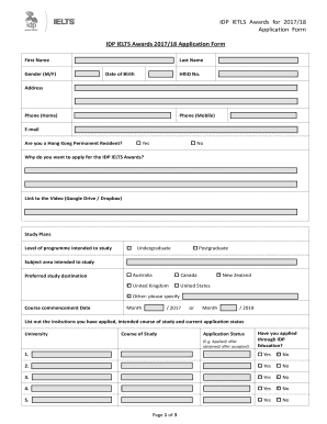Fillable Online IDP IETLS Awards for 2017/18 Application Form Fax Email ...