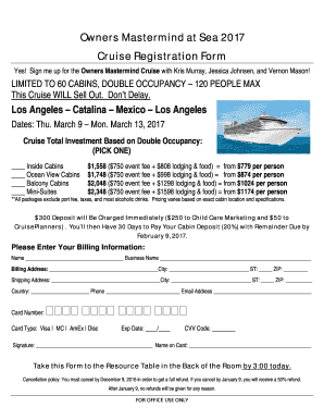 Fillable Online Owners Mastermind at Sea 2017 Cruise Registration Form ...