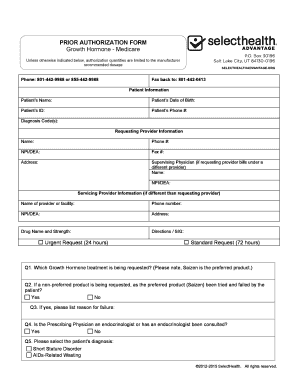 Fillable Online Growth Hormone - Medicare PRIOR AUTHORIZATION FORM Fax ...