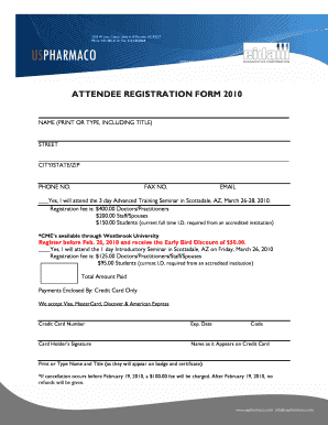 Fillable Online ATTENDEE REGISTRATION FORM 2010 - EIDAM Diagnostics ...