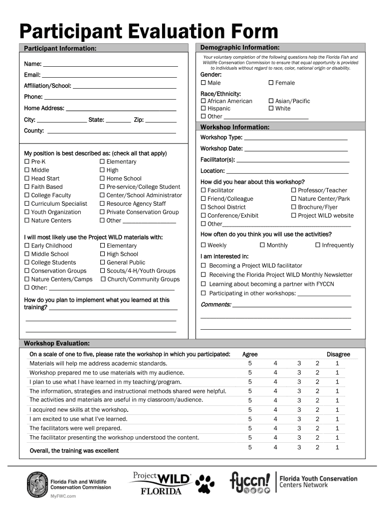 Fillable Online Participant Evaluation Form - Florida Fish and Wildlife ...
