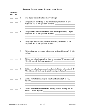 Fillable Online ncjrs SAMPLE PARTICIPANT EVALUATION FORM - ncjrs Fax Email Print - pdfFiller