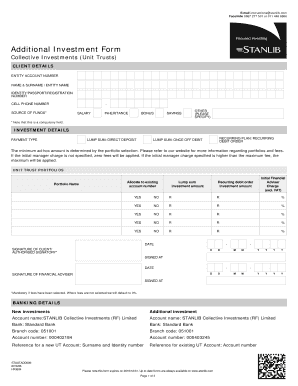 Fillable Online Additional Investment Form - stanlib.com Fax Email ...