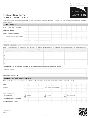 Fillable Online Redemption Form - stanlib.com Fax Email Print - pdfFiller