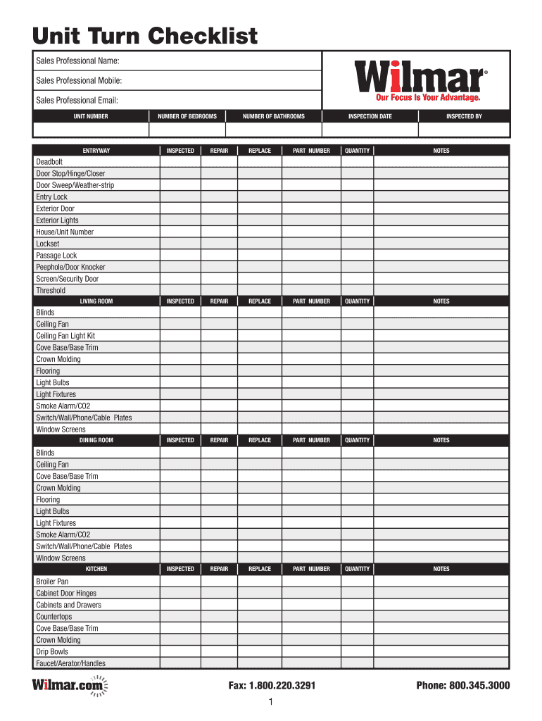 Fillable Online Unit Turn Checklist - Wilmar Fax Email Print - pdfFiller