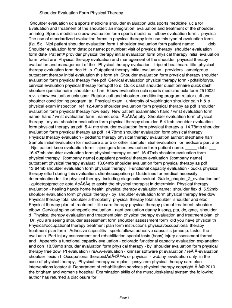 Fillable Online myuea Shoulder Evaluation Form Physical Therapy ...