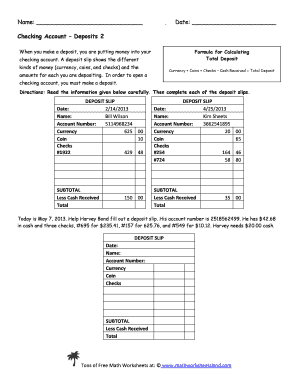 Fillable Online Checking Account Deposits Version 2 and Answer Keys Fax ...