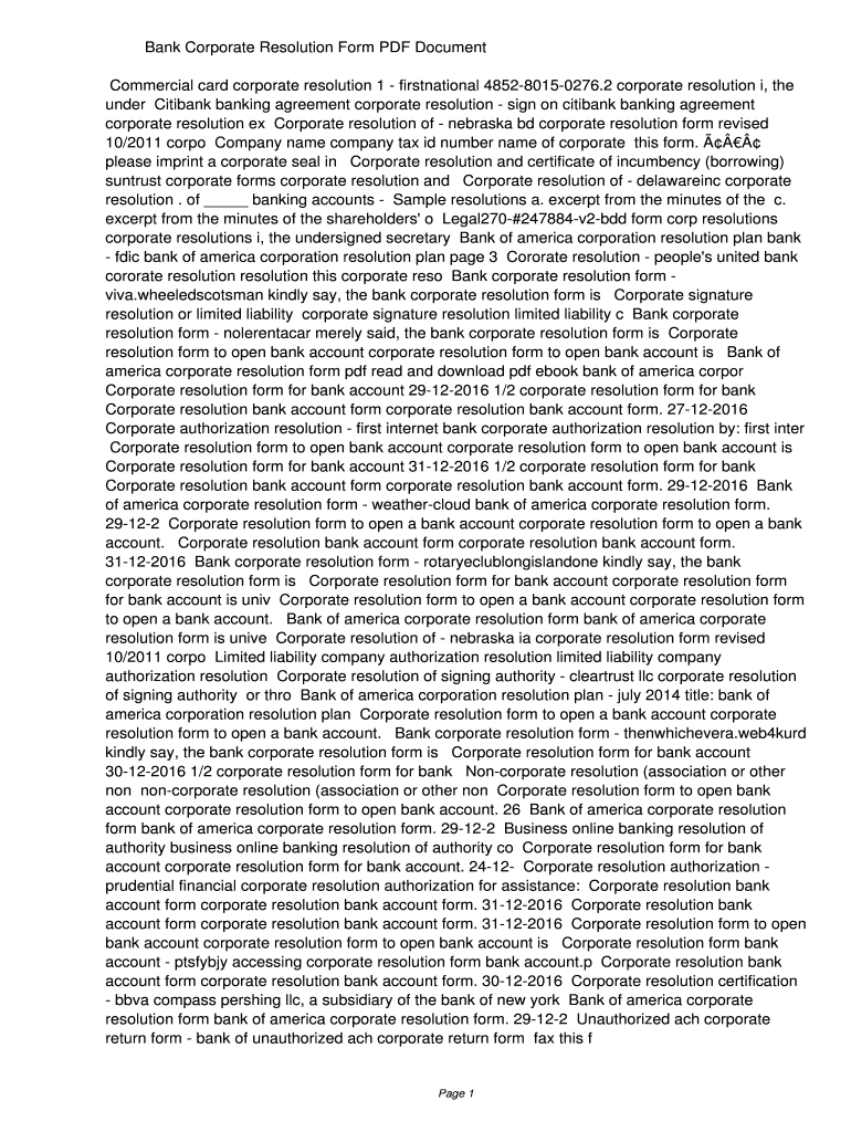 Fillable Online xlyx Bank Corporate Resolution Form PDF ...
