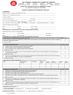 Fillable Online 20160615 Company Motor Proposal Form Fax Email Print ...
