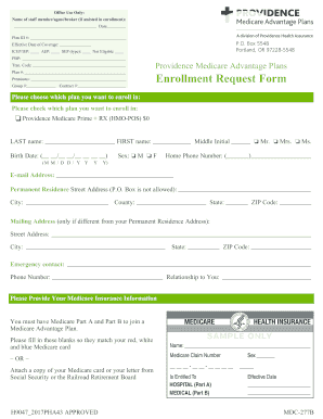 Fillable Online healthplans providence Enrollment Request Form ...