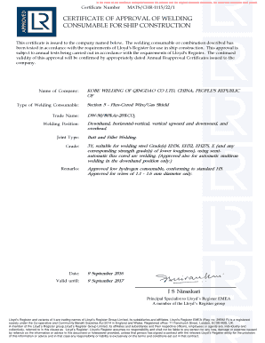 Fillable Online kobelco-welding abcd certificate of approval of welding ... - kobelco welding ...