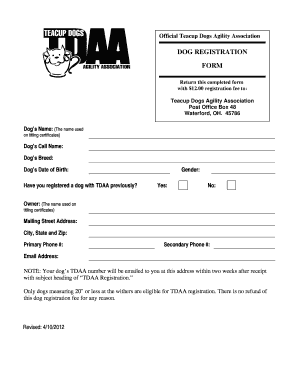 Fillable Online Sanctioned TDAA Agility Trial - tntcanines.com Fax ...