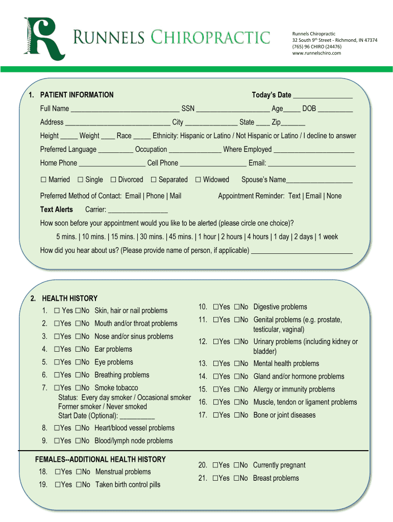 Fillable Online Runnels Chiropractic Fax Email Print - pdfFiller