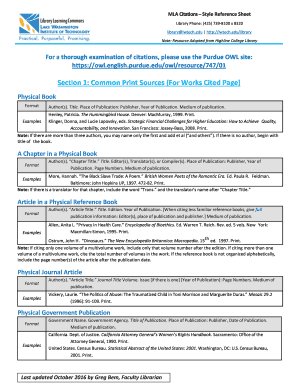 Fillable Online MLA Citations Style Reference Sheet Fax Email Print - pdfFiller
