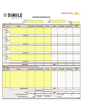 Fillable Online Subcontractor Progress Billing Form 0% Revised 5-6-14 ...