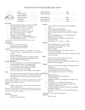 Fillable Online Standard Multi-Family Building Spec Sheet Fax Email ...