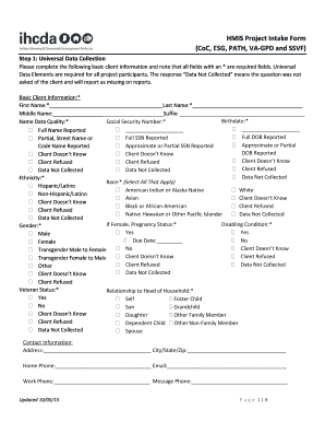 Fillable Online in HMIS Project Intake Form - in Fax Email Print ...