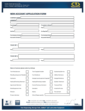 Fillable Online NEW ACCOUNT APPLICATION FORM - centretank.com Fax Email ...
