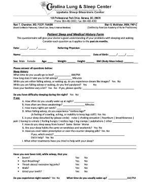 Fillable Online Patient Sleep and Medical History Form Fax Email Print ...