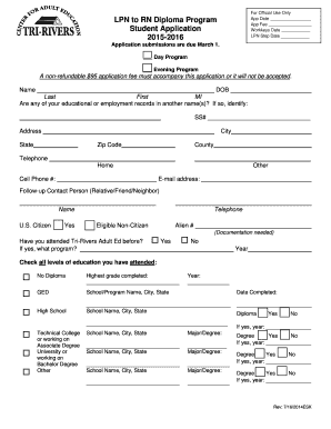 Fillable Online For Official Use Only LPN to RN Diploma Program App ...