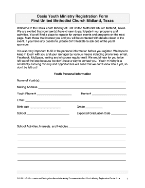Fillable Online Oasis Youth Ministry Registration Form - Clover Sites ...
