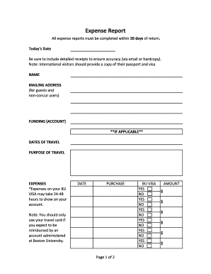 Fillable Online bu All expense reports must be completed within 20 days ...